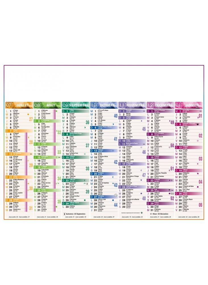 Calendrier Publicitaire 4 Saisons 7 mois
